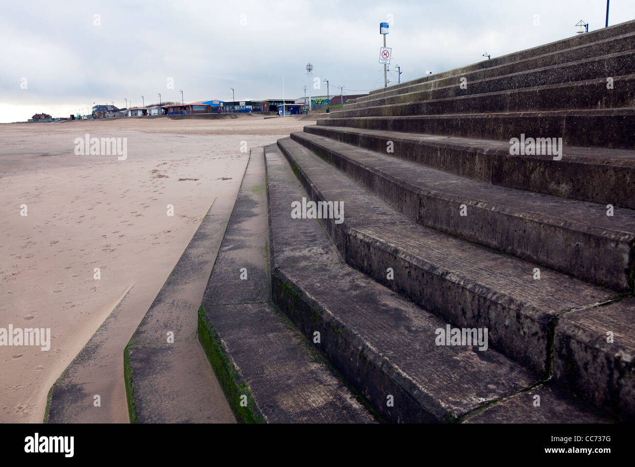 East coast, Mablethorpe, Lincolnshire beach steps to promenade part of ...