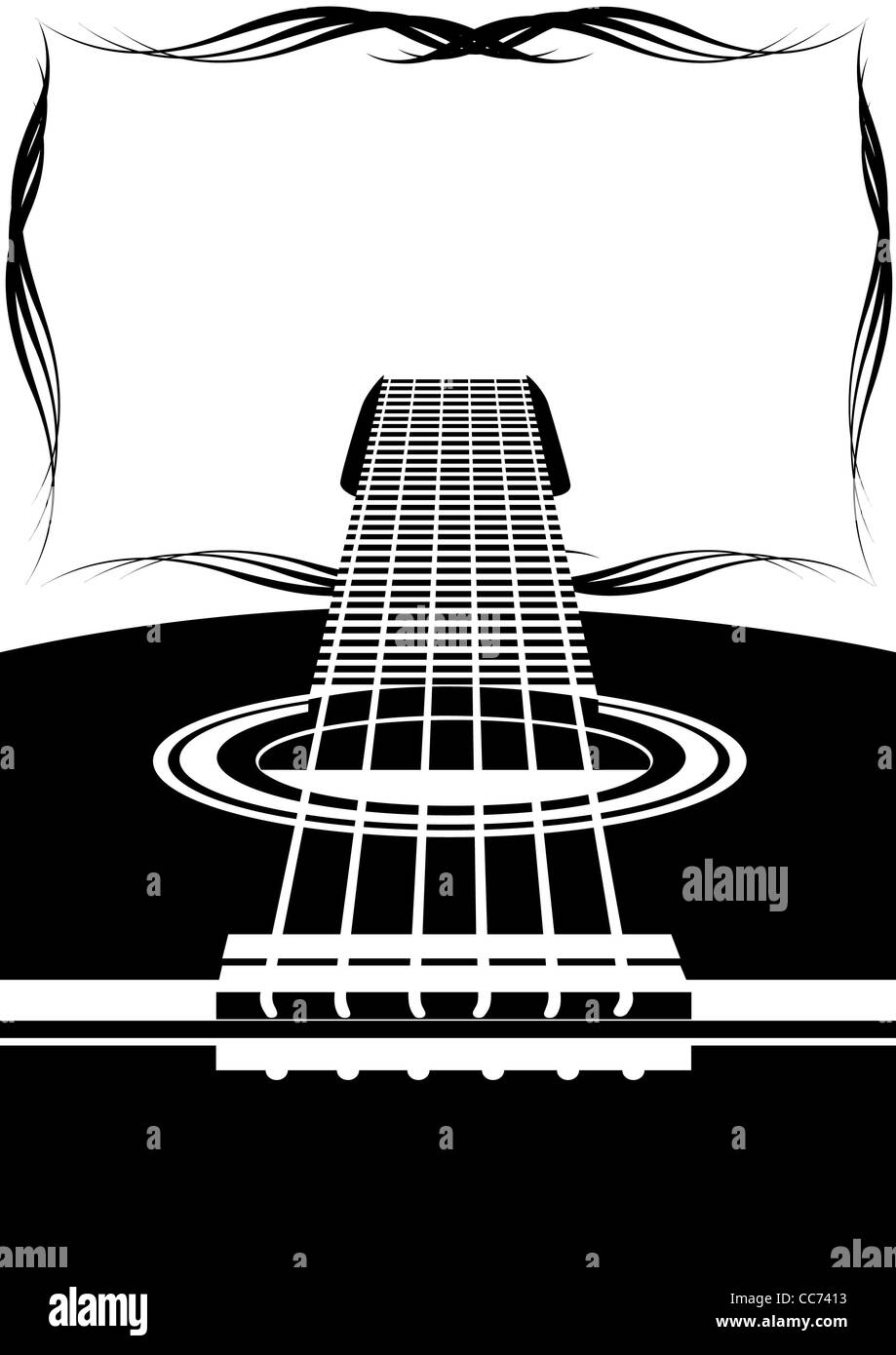 Guitar six strings white background Black and White Stock Photos ...