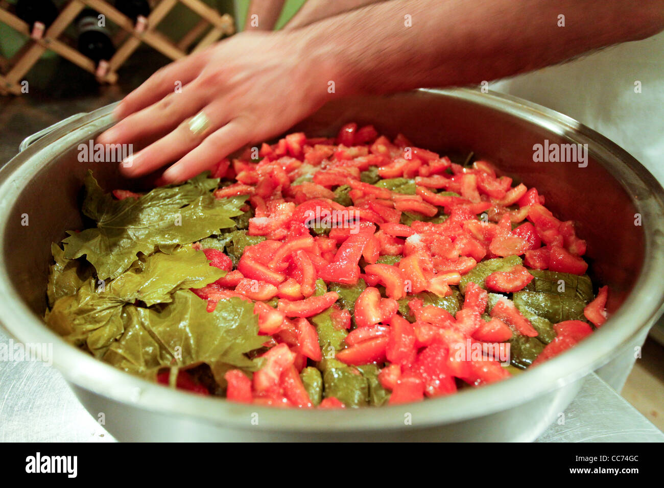 Istanbul, Turkey. Turkish cooking class. Making dolmas from with grape ...