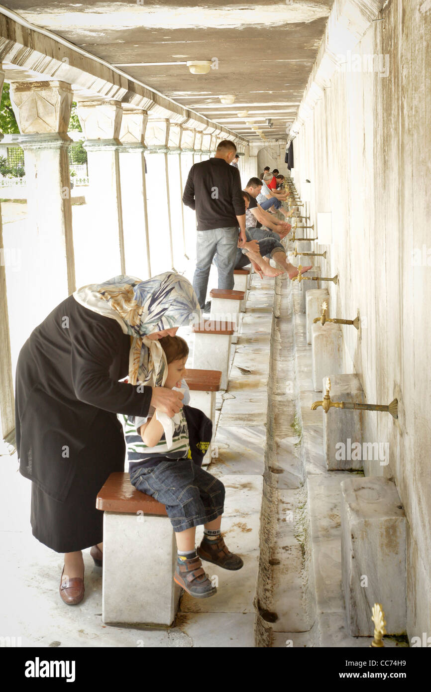 Istanbul, Turkey. The Blue Mosque. Ritual washing before prayer Stock ...