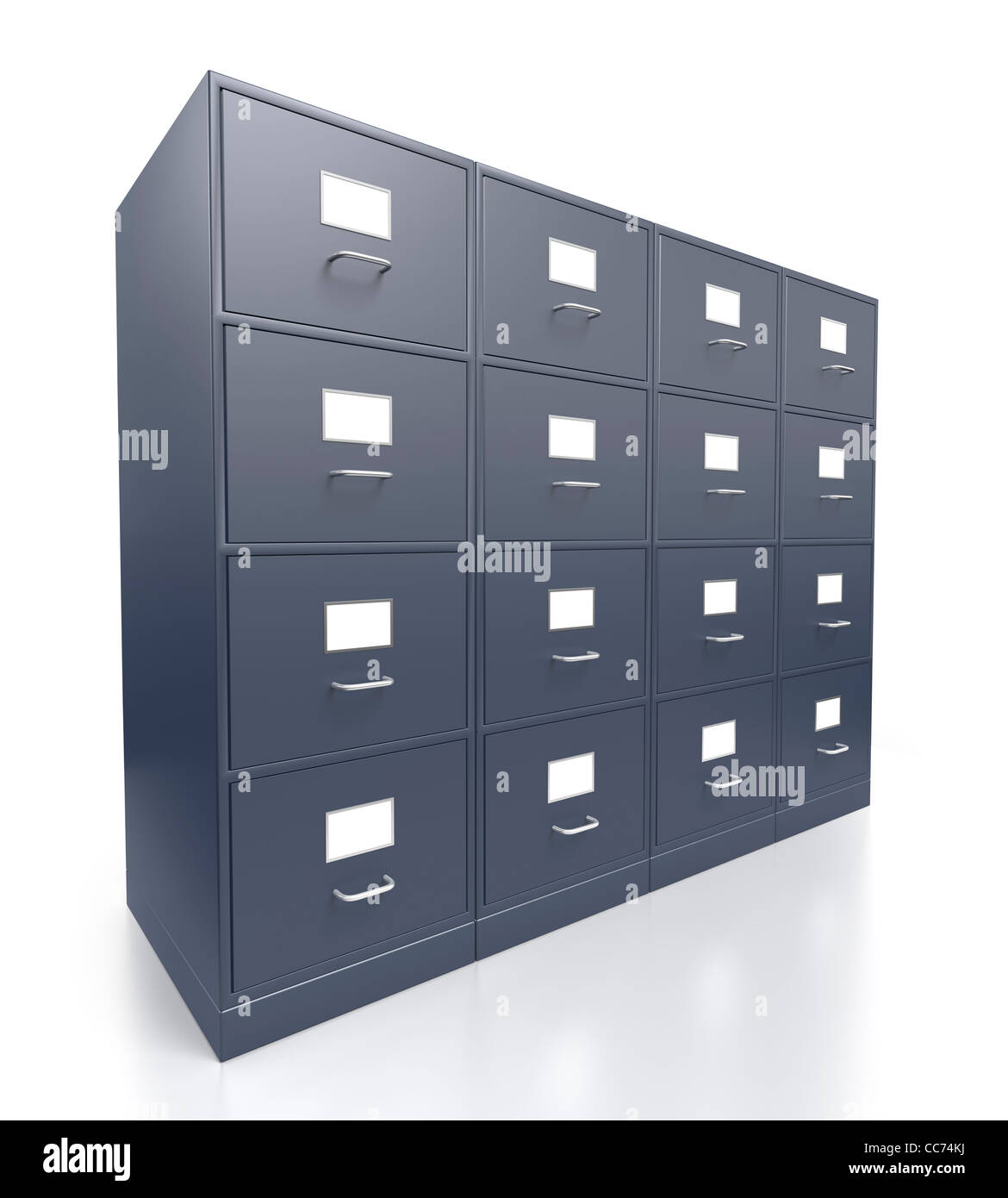 Four gray filing cabinets with closed drawers on a white Background xxx ...
