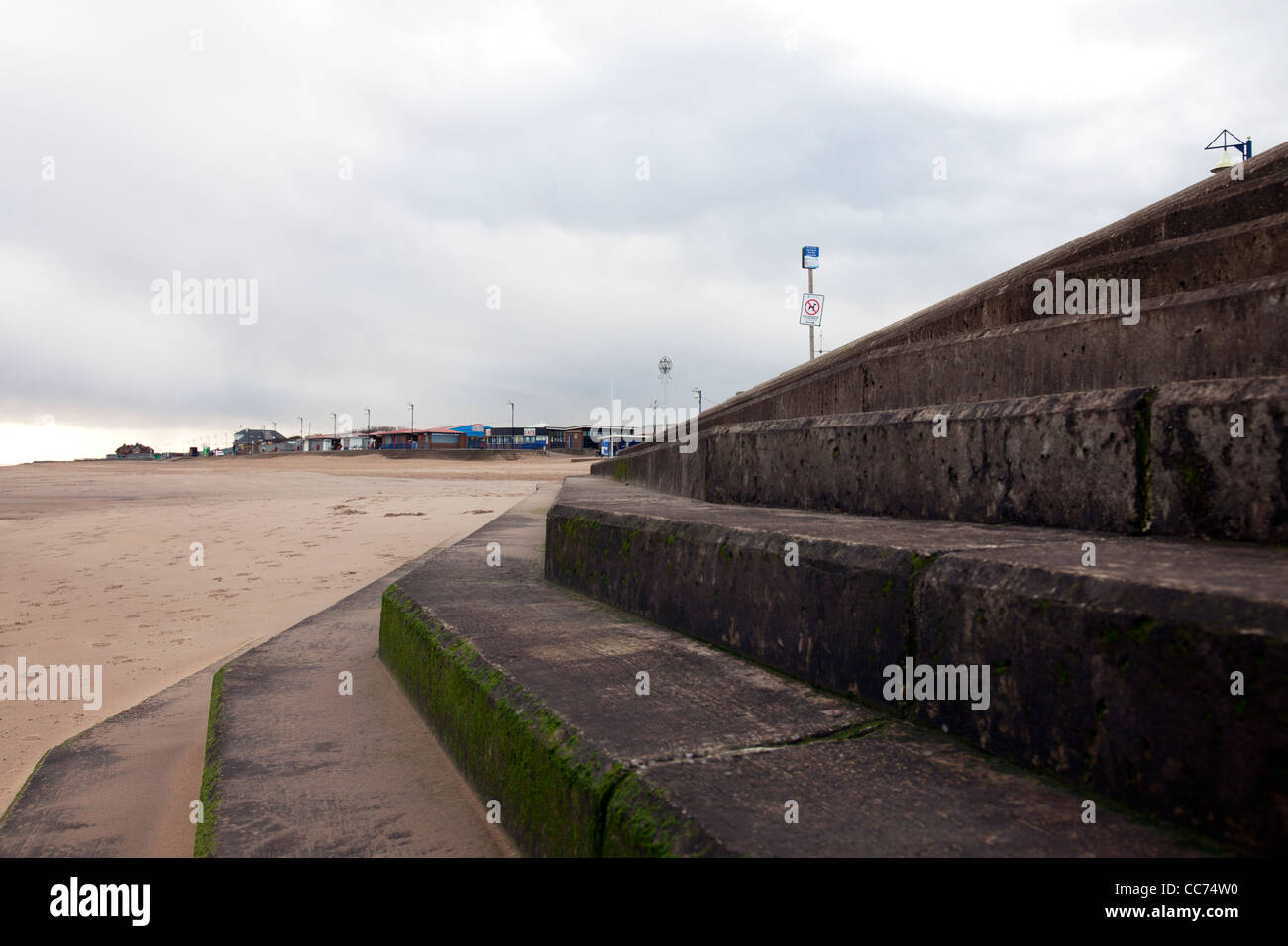 East coast, Mablethorpe, Lincolnshire beach steps to promenade part of ...