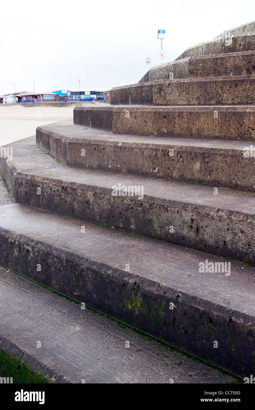 East coast, Mablethorpe, Lincolnshire beach steps to promenade part of ...