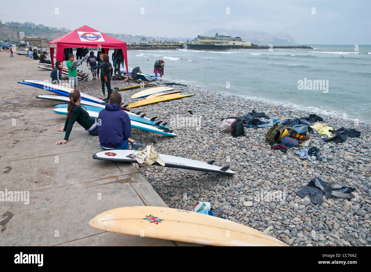 Lima, Peru. Playa Waikiki in the Miraflores district of the city Stock ...