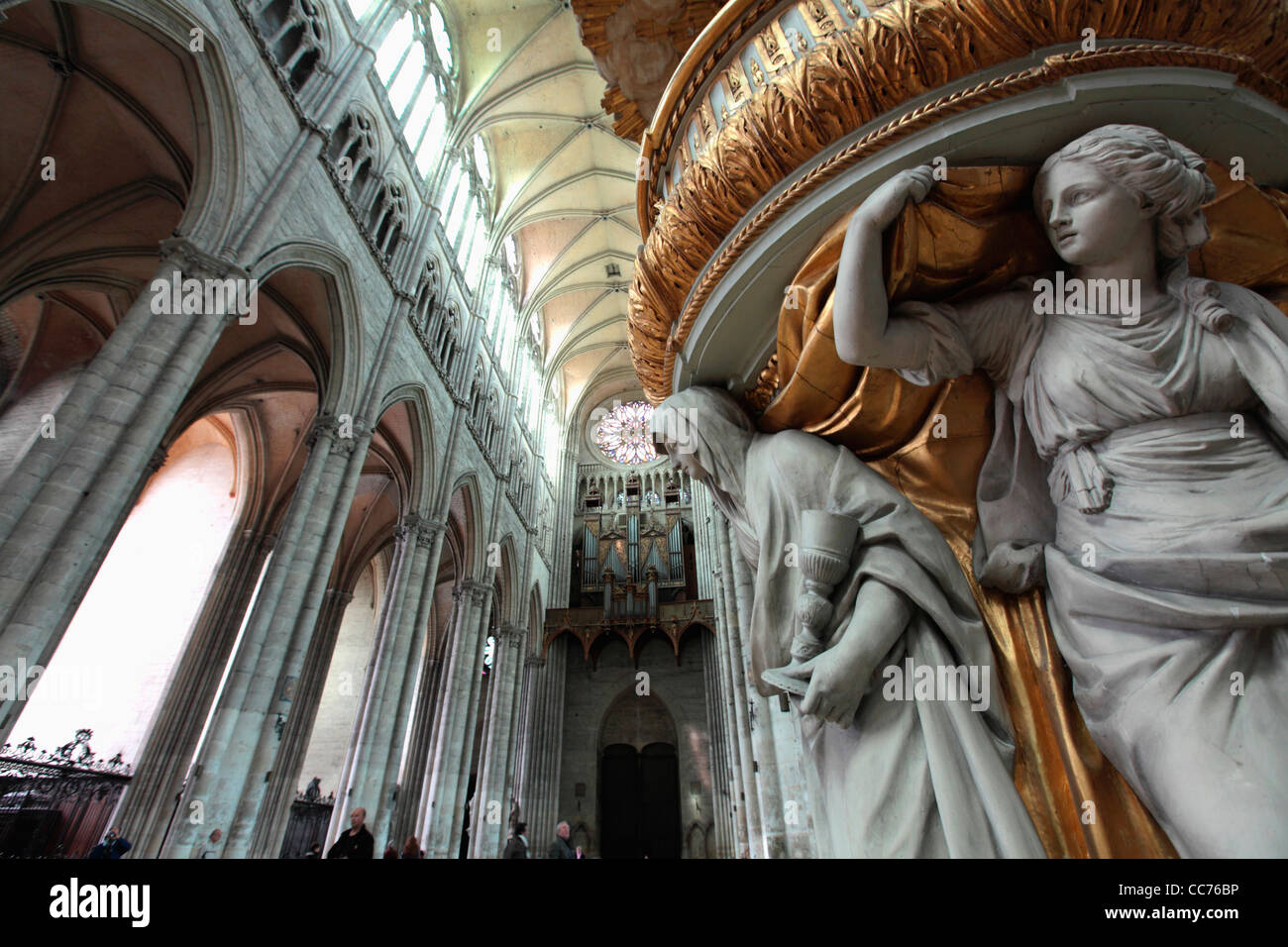 France, Amiens, The marble baroque pulpit inside of Amiens Cathedral ...