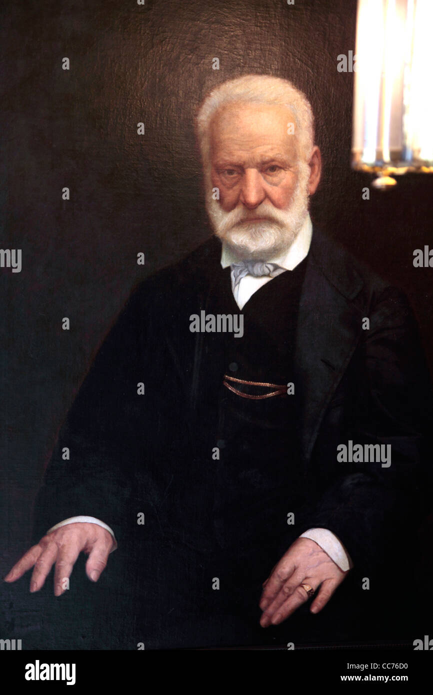 France, Paris, The portrait of Victor Hugo on the wall of the Maison de ...
