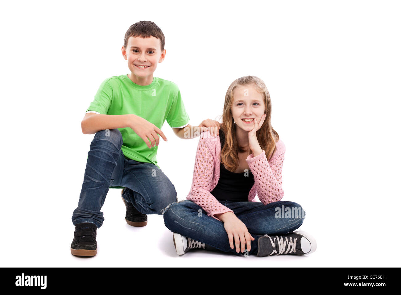 Two children isolated on white background Stock Photo - Alamy