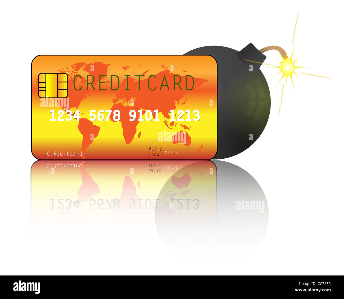 Credit card with bomb. Credit card debt Stock Photo - Alamy