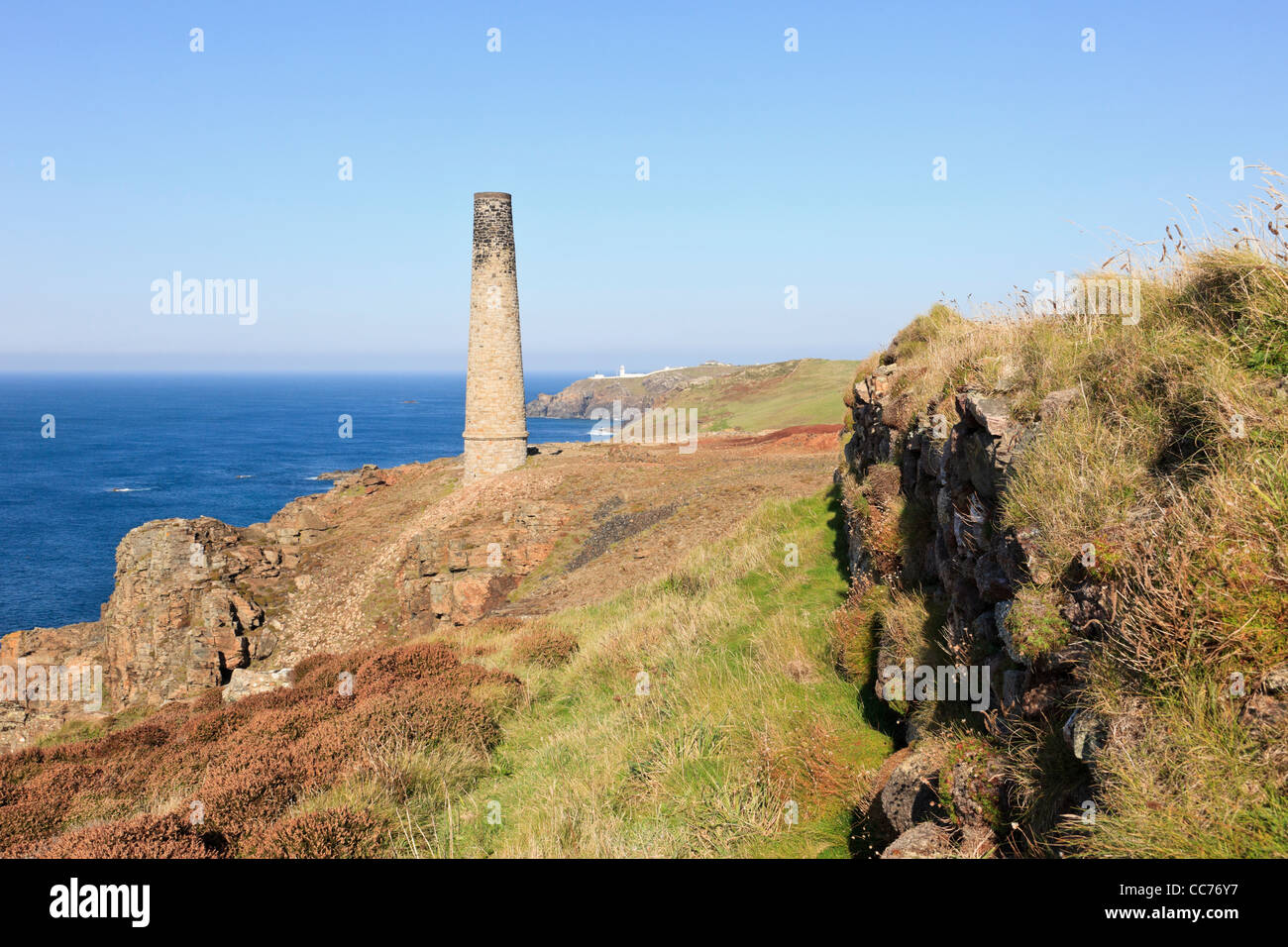 Pendeen, Cornwall, England, UK, Britain. Old tin mine chimney on the ...