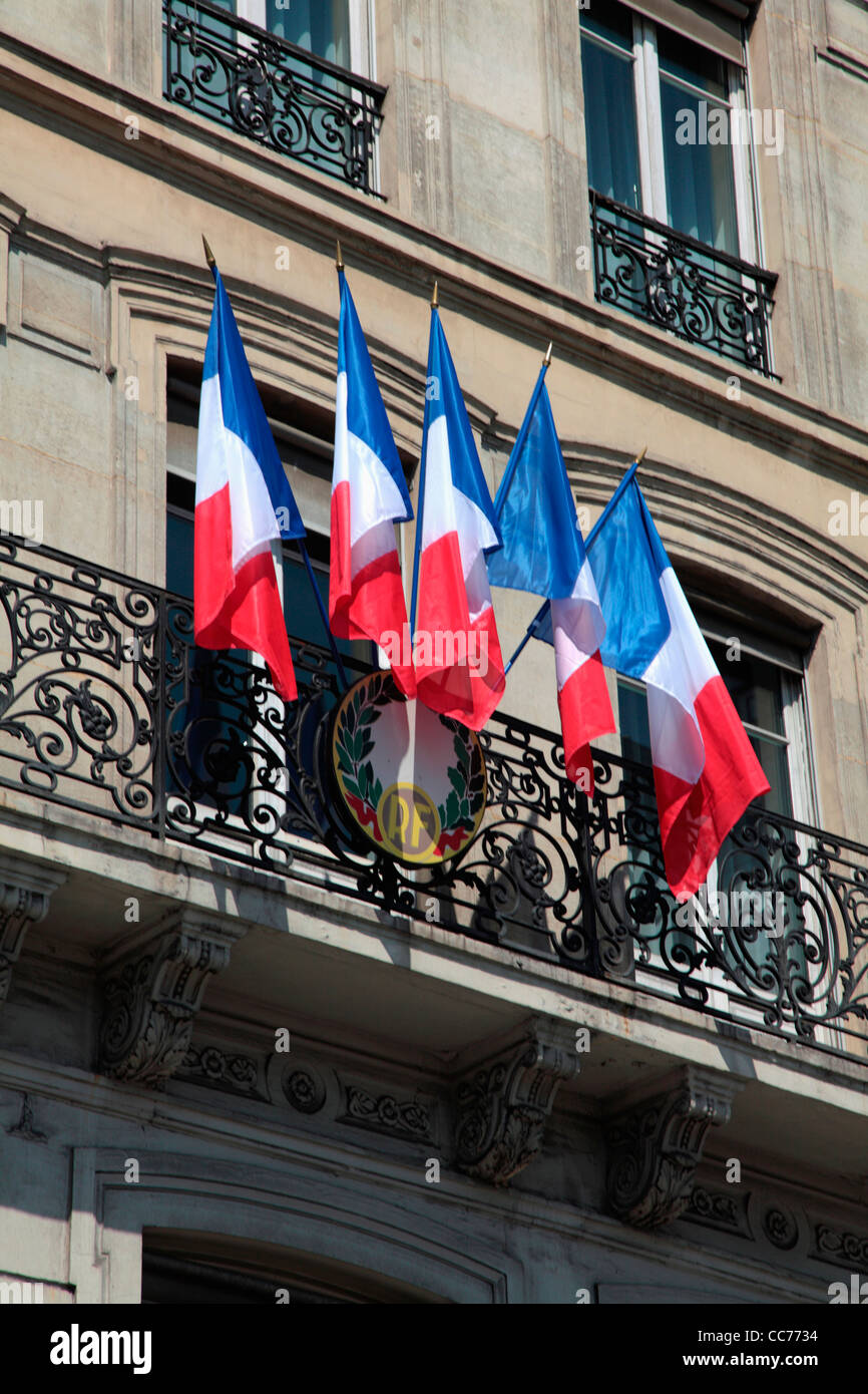 France, Paris, French national flags on a buiding Stock Photo - Alamy