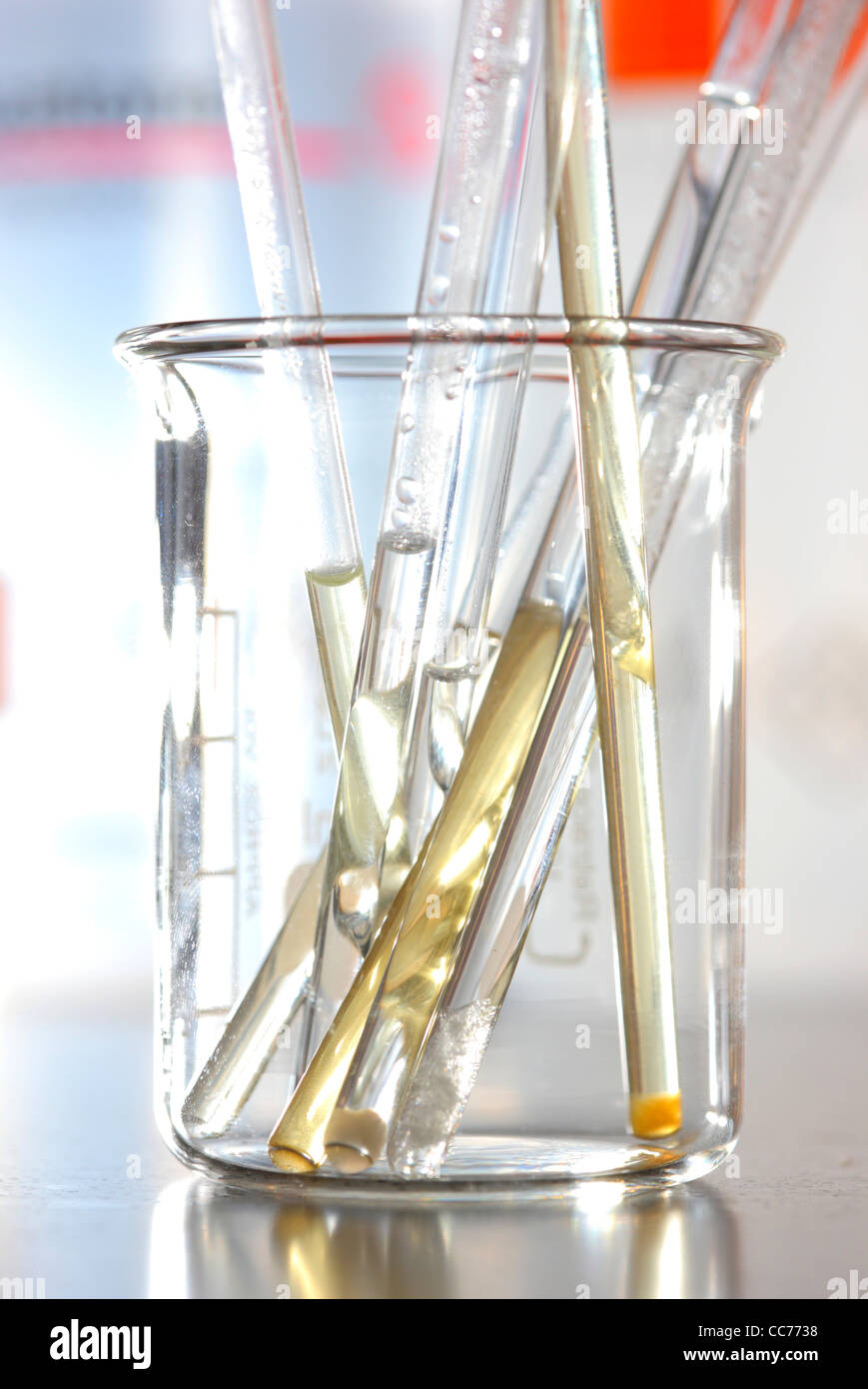 Chemicals in test-tubes. Liquid chemicals in a chemical laboratory ...