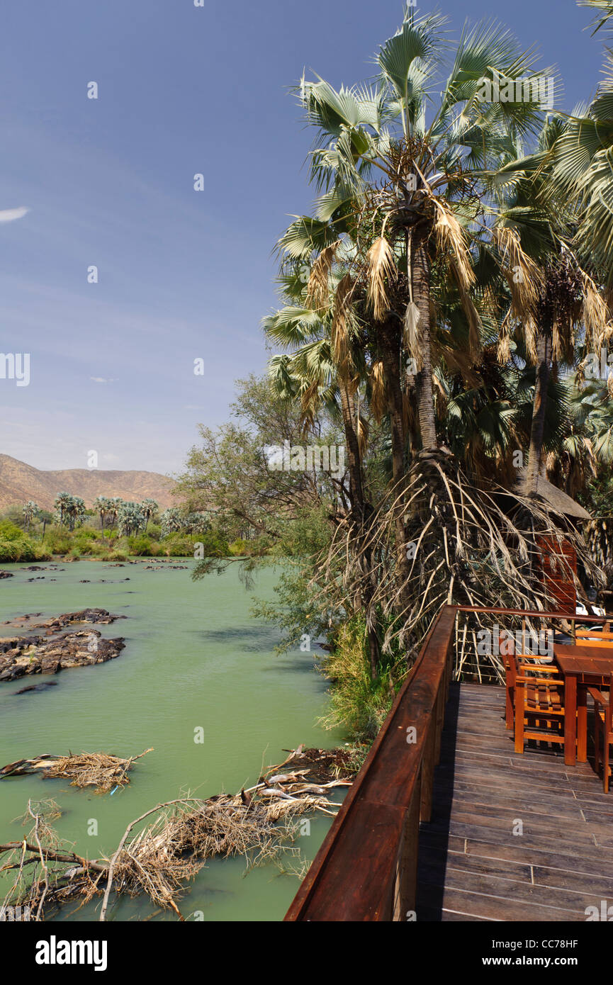 Kunene river near the Epupa Falls, seen from a terrace of a lodge ...