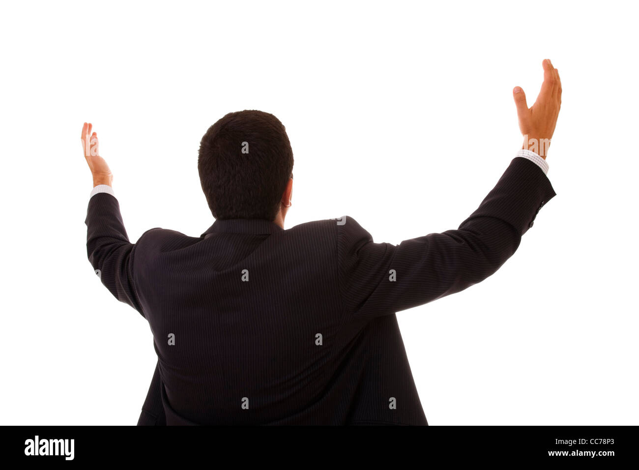 businessman back praying with his arms up Stock Photo - Alamy