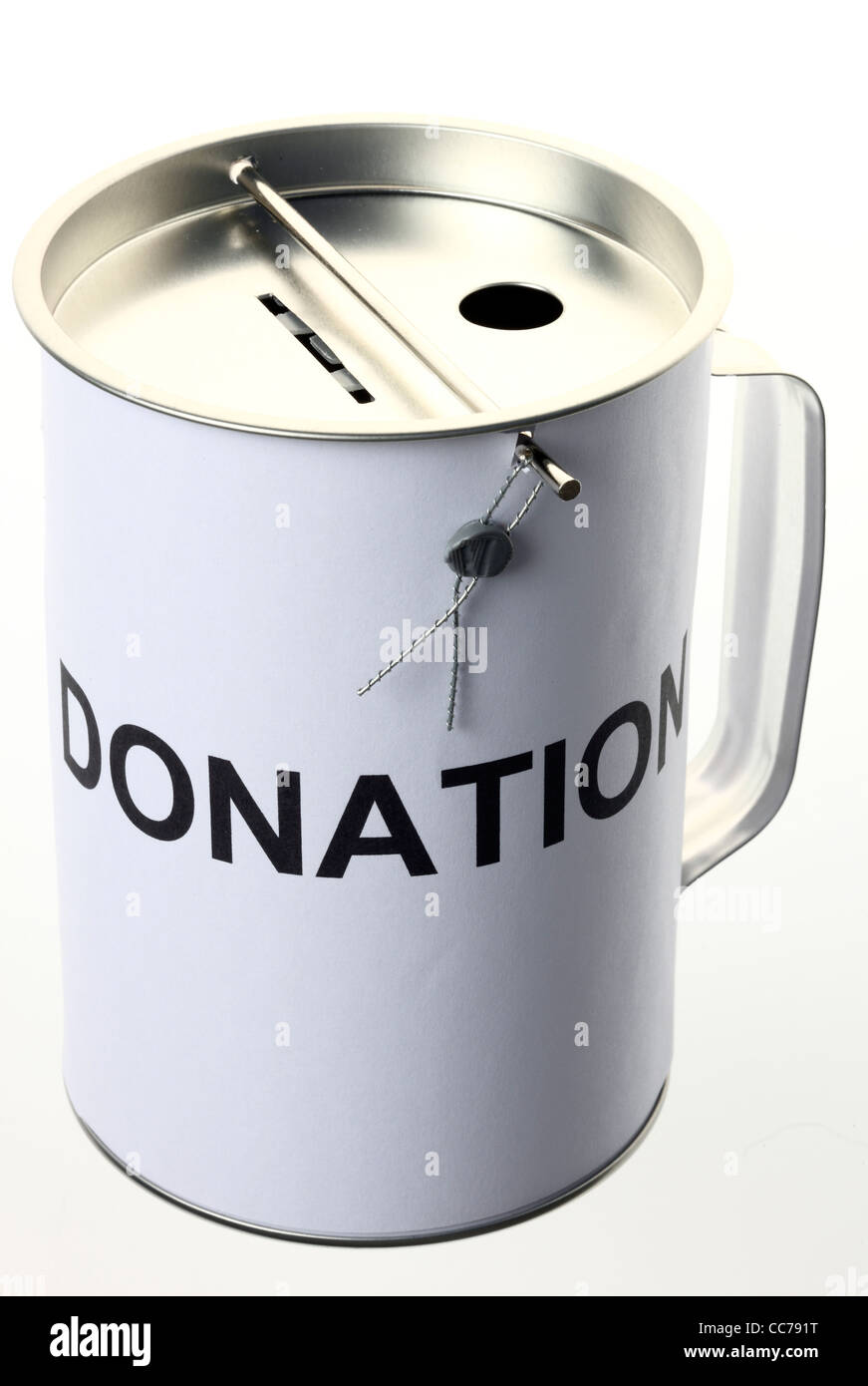 Donation can. Collecting money, for charity Stock Photo - Alamy