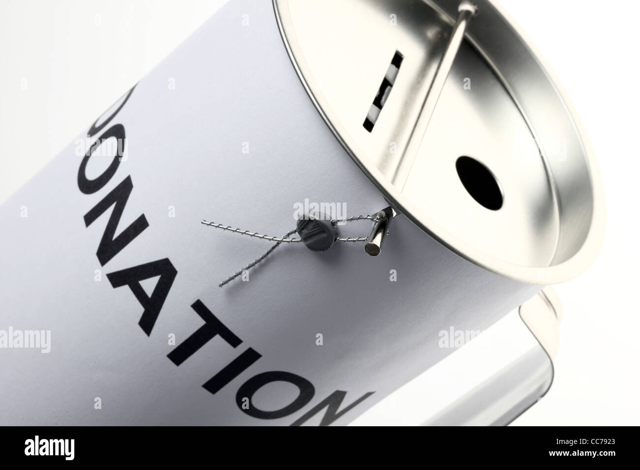 Donation can. Collecting money, for charity Stock Photo - Alamy