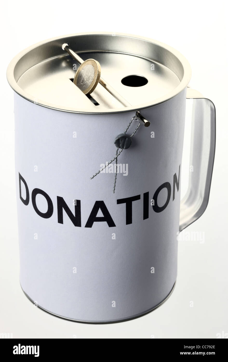 Donation can. Collecting money, for charity Stock Photo - Alamy