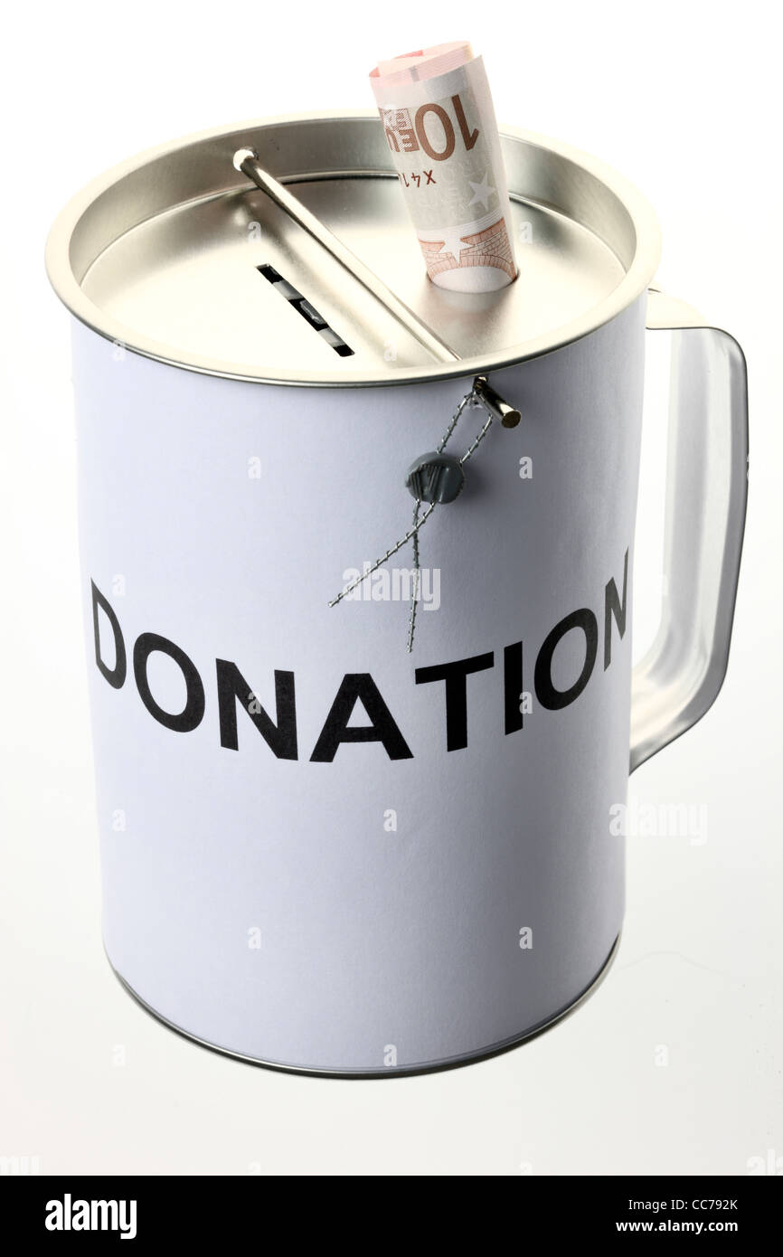 Donation can. Collecting money, for charity Stock Photo - Alamy