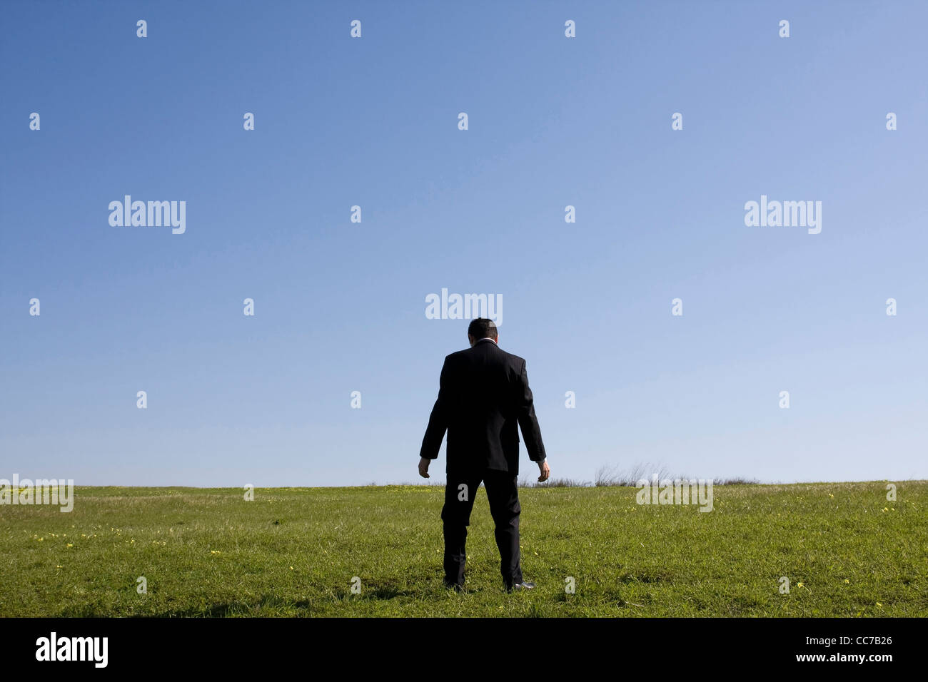 tired businessman after walking in the field Stock Photo - Alamy