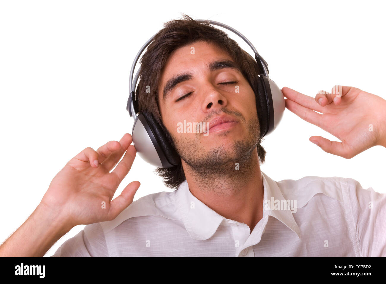young men feeling the music (isolated on white Stock Photo - Alamy