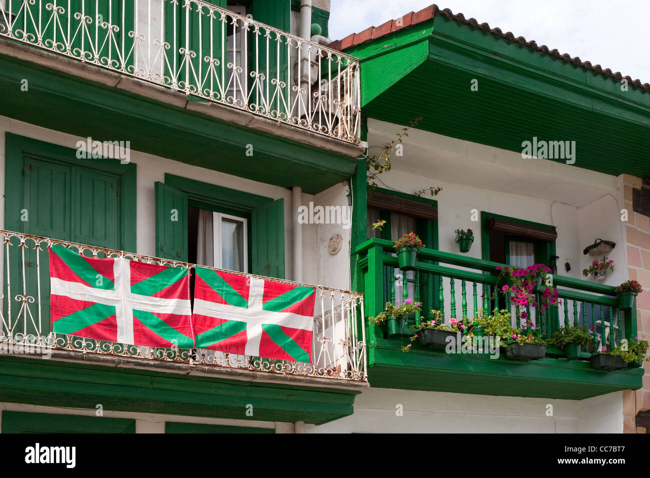 Basque Flags, Old Town, Hondarribia, Basque, Spain Stock Photo - Alamy