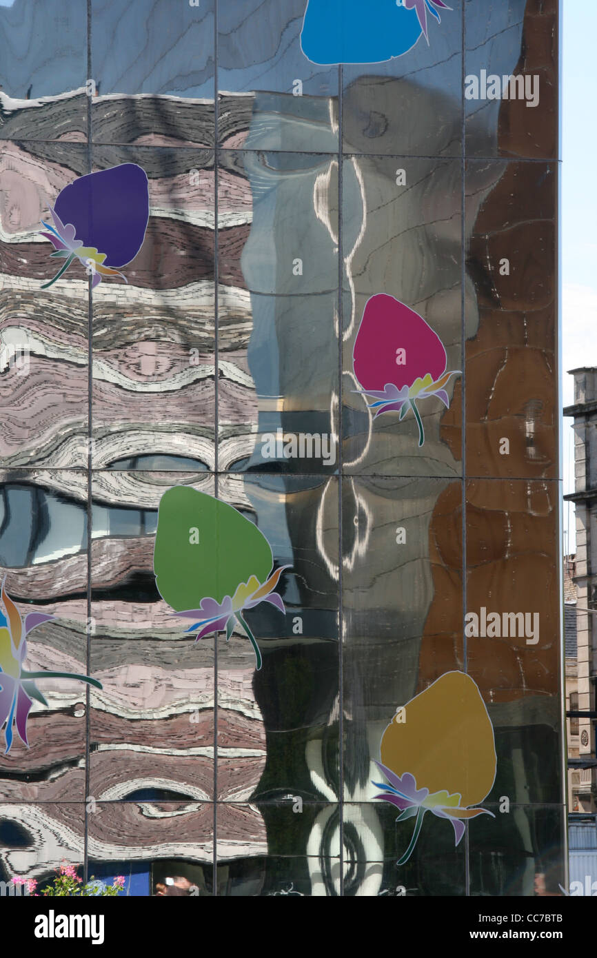 Reflections in the stainless steel water feature at Cardiff Waterfront ...