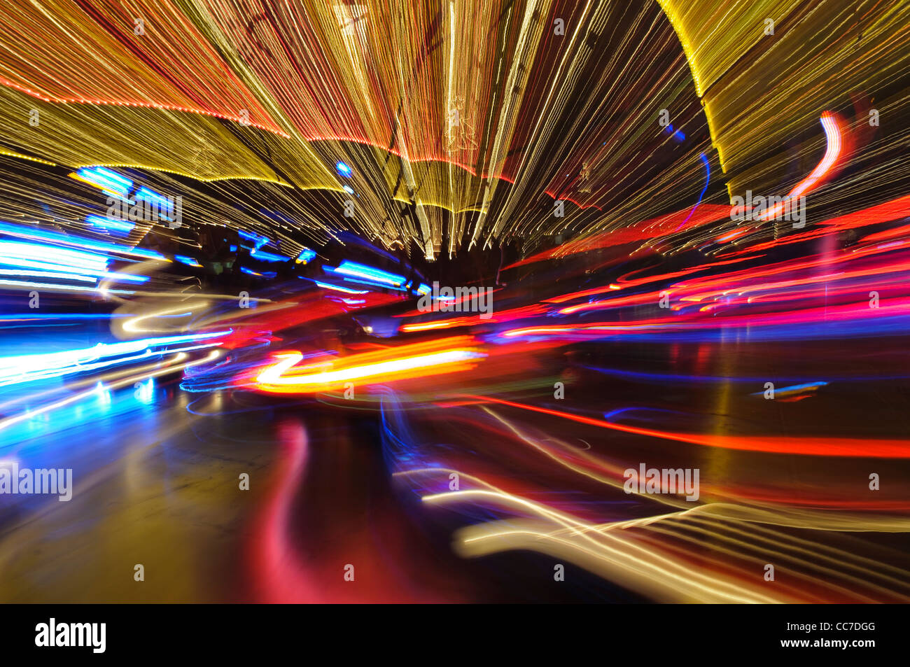 Bumper cars, carousel, light trails, fairground, Erfurt, Thuringia ...