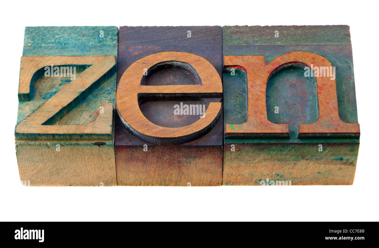zen - word in vintage wooden letterpress printing blocks isolated on ...