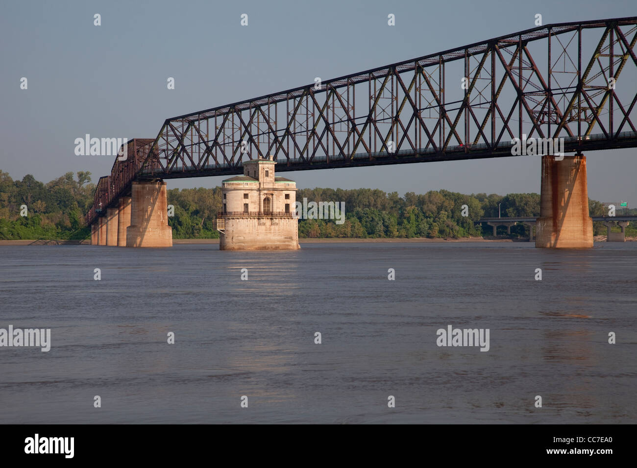 The Old Chain of Rocks bridge and historic water (intake) tower on the ...