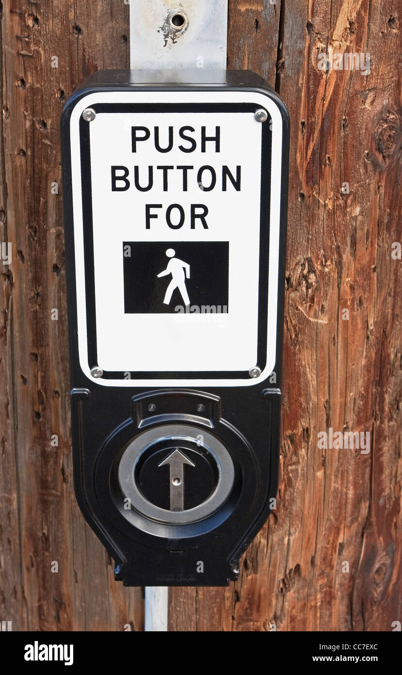 push button to walk button at street intersection Stock Photo - Alamy