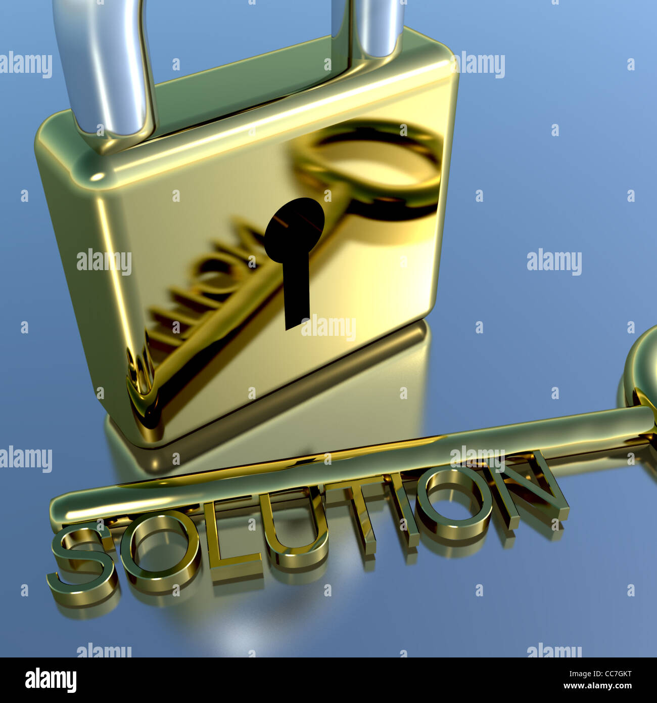 Padlock With Solution Key Showing Strategy Planning And Successes Stock ...