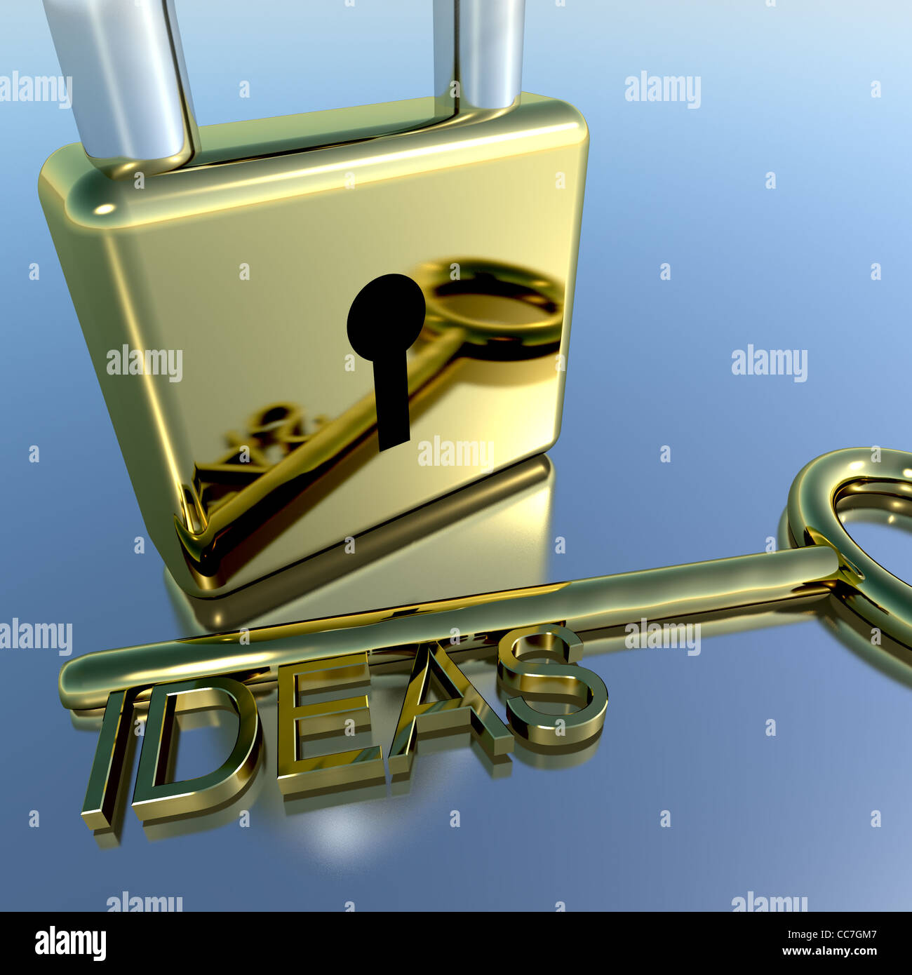 Padlock With Ideas Key Showing Improvement Concepts And Creativness ...