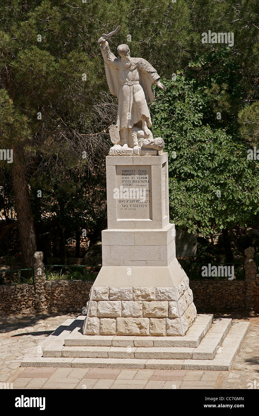 Israel, Carmel mountain, the statue of Elijah at the highest peak of Mt ...