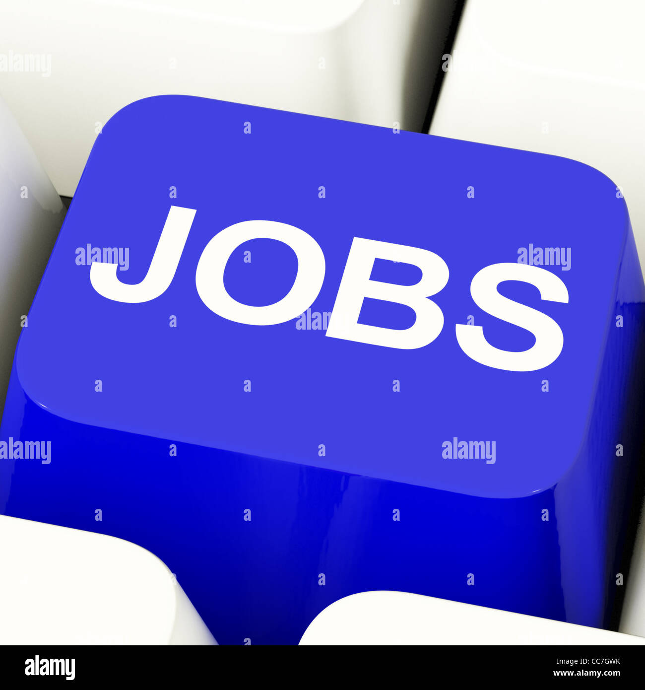Jobs Computer Key In Blue Showing Work And Career Stock Photo - Alamy