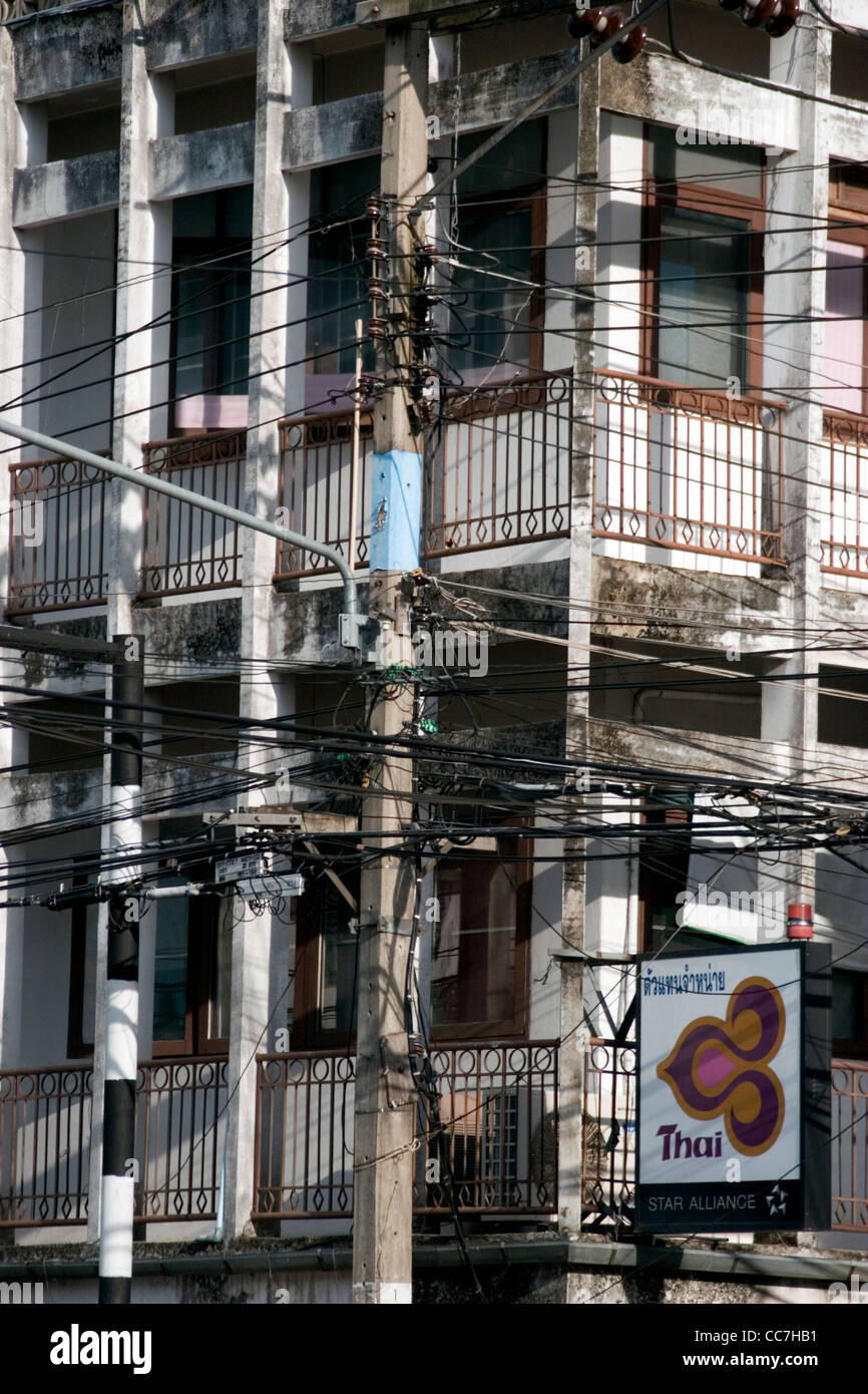 Power and telephone lines are part of the urban infrastructure in ...