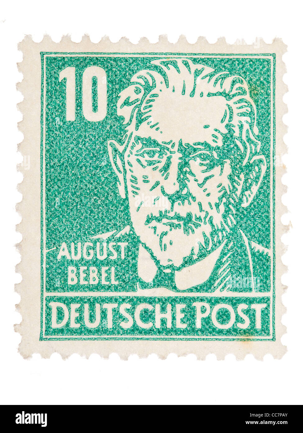 Postage stamp: Deutsche Post, DDR, 1952, August Bebel, 10 Pfennig, mint ...