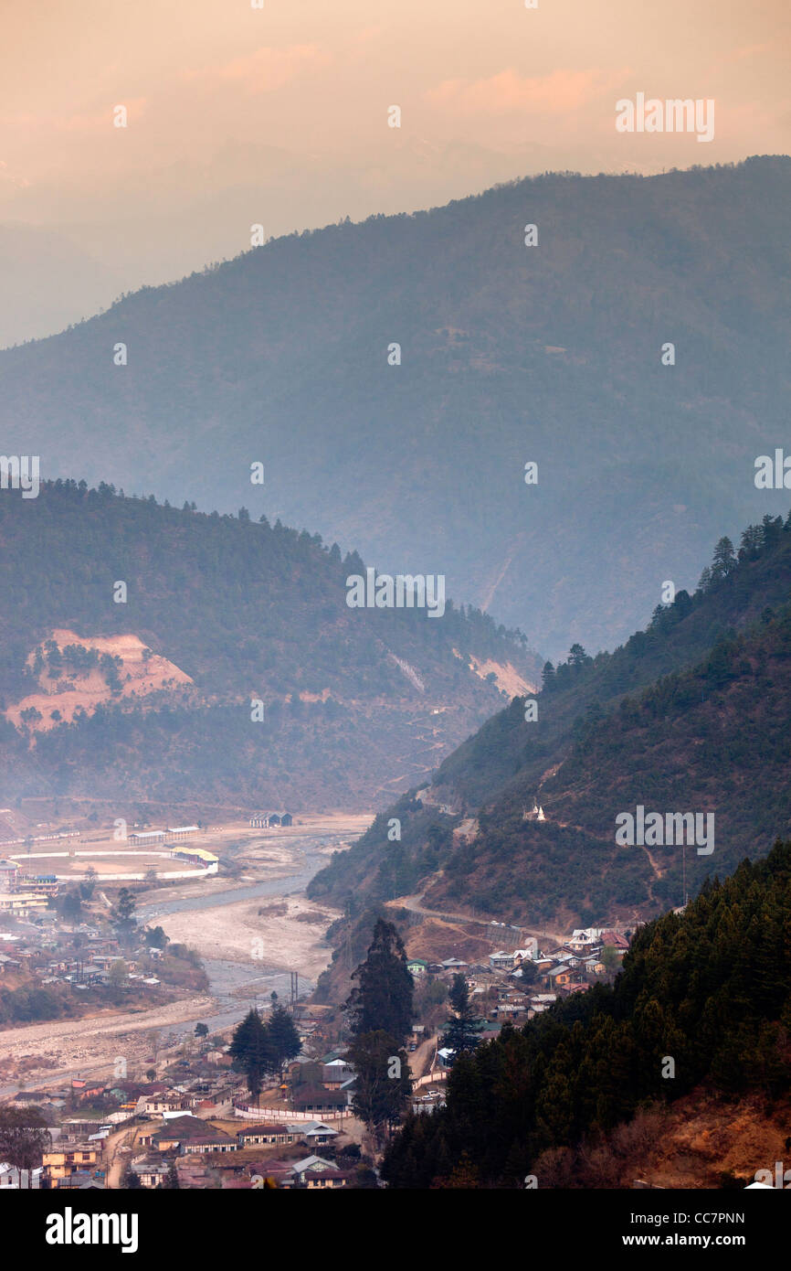 India, Arunachal Pradesh, Dirang, elevated view of the town in late ...