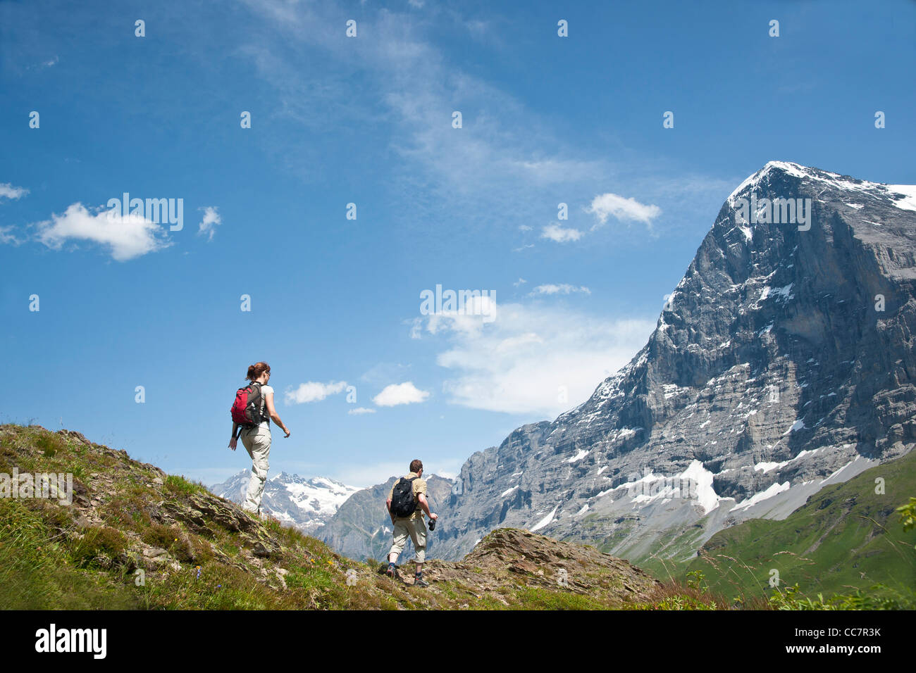 Couple Hiking, Berense Oberland, Eiger Peak, North Face, Switzerland ...