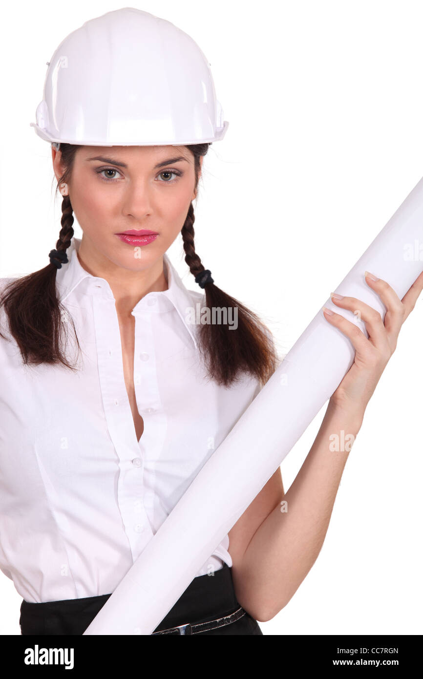 A cute brunette architect Stock Photo - Alamy