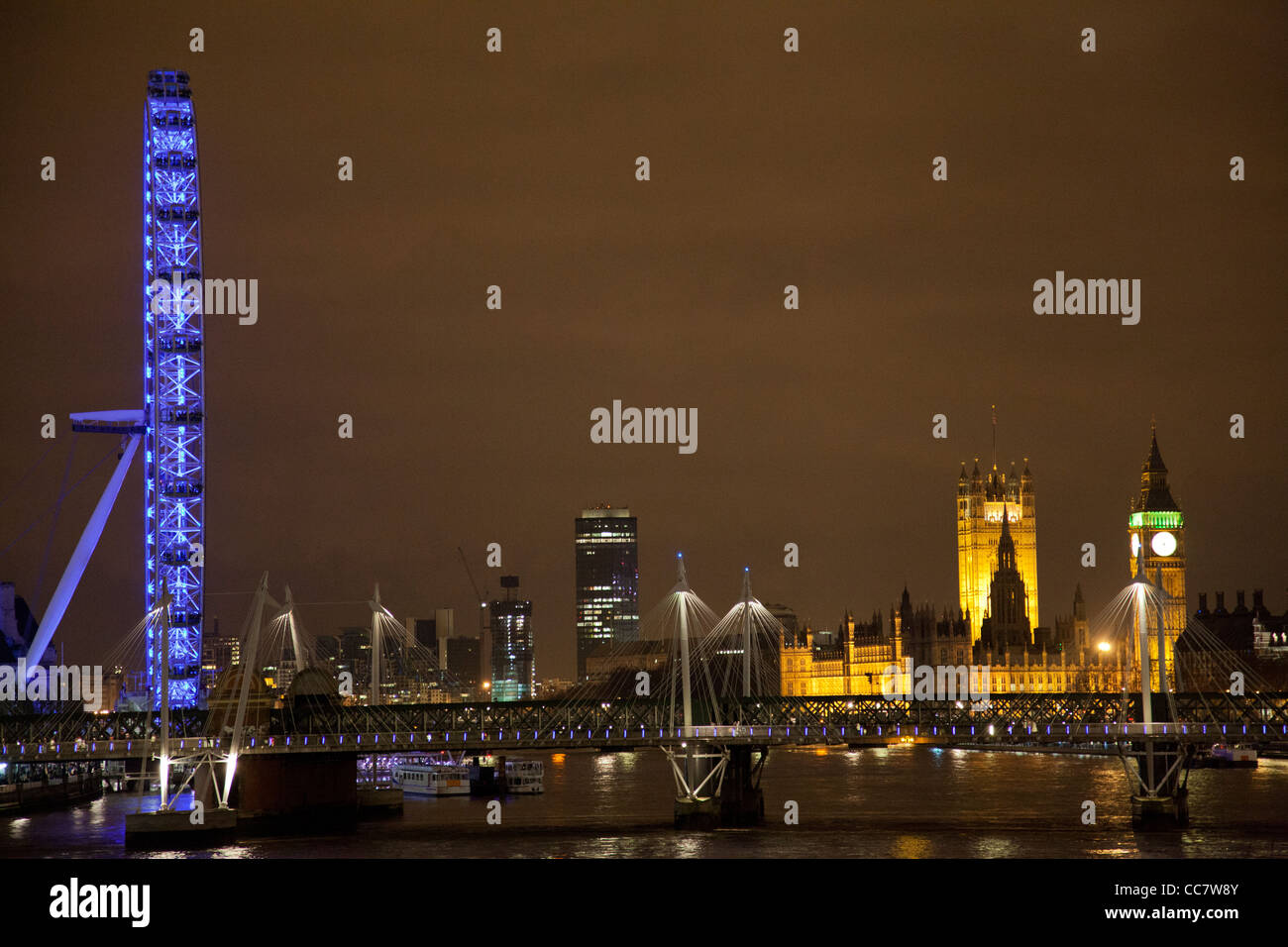 London Skyline from Waterloo Bridge at Night Stock Photo - Alamy