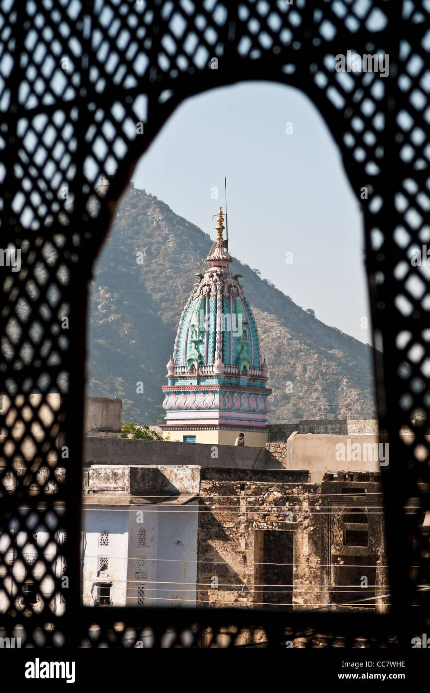 Temple dome view through a window, Pushkar, Rajasthan, India Stock ...
