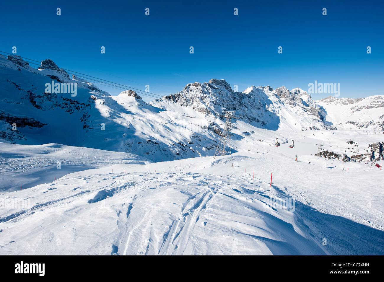 Titlis panorama above Truebsee in winter, Engelberg, Switzerland Stock ...
