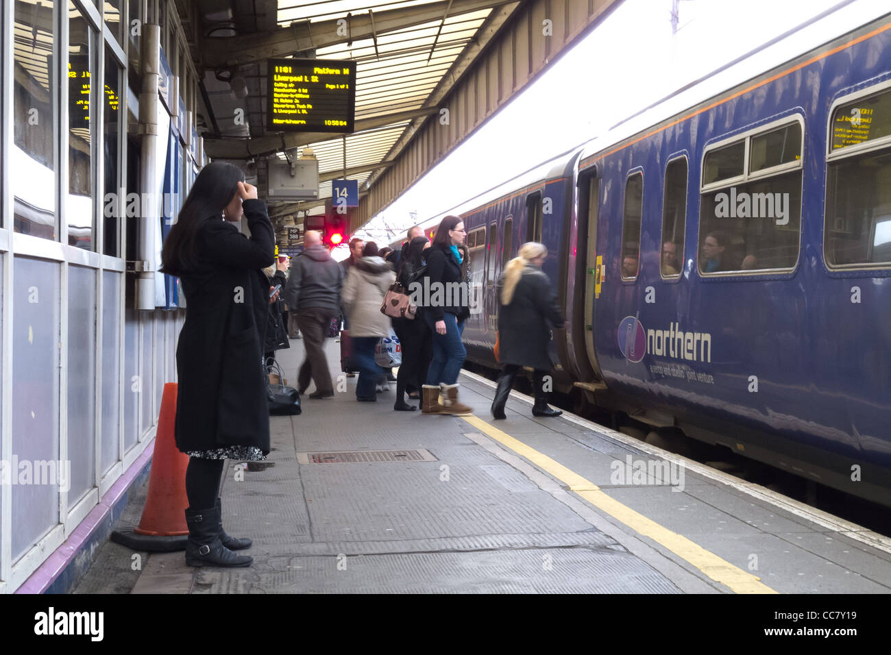 Platform 14 at Manchester Piccadilly Railway Station with waiting ...