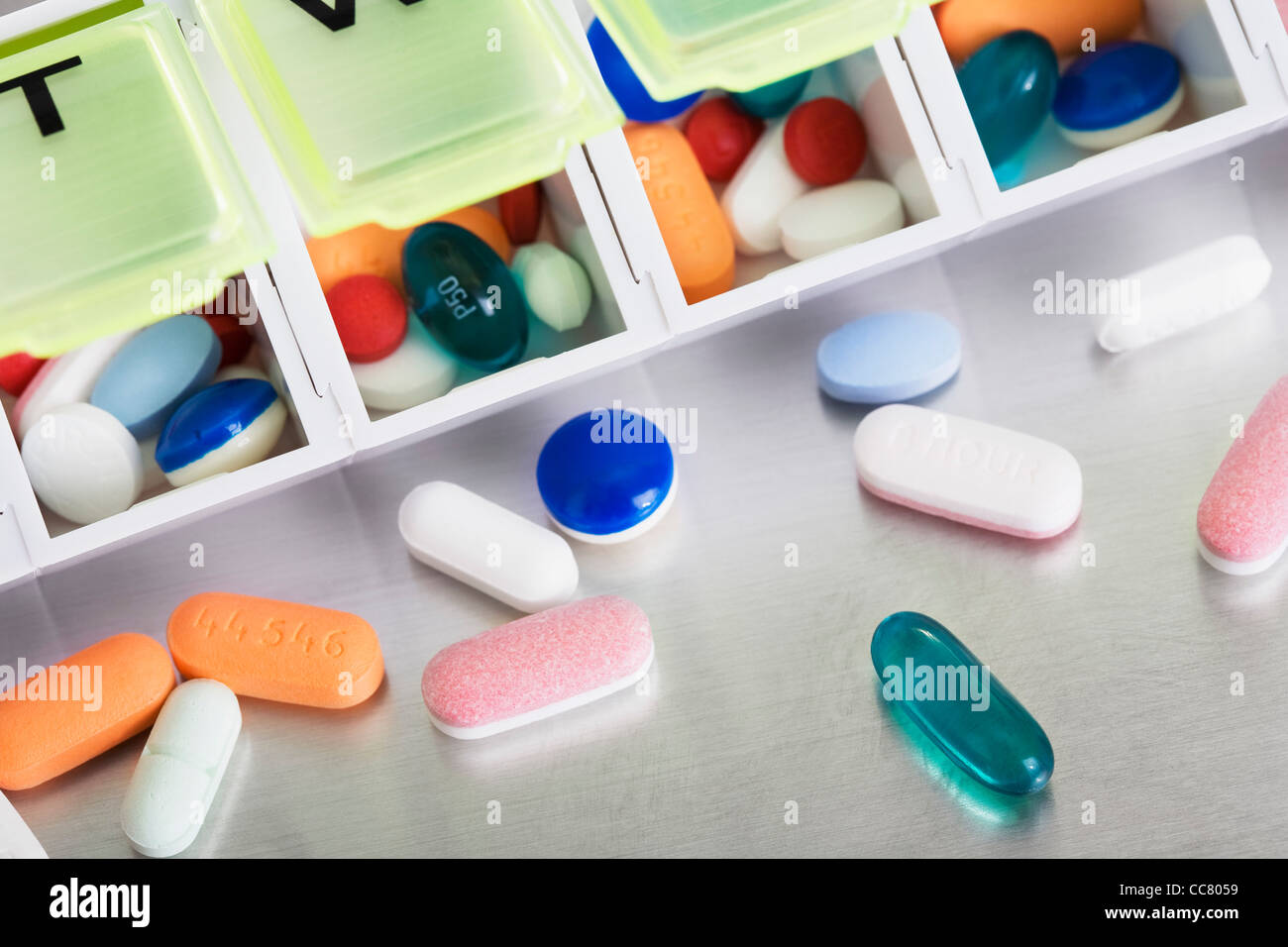 Pill Container and Pills Stock Photo - Alamy