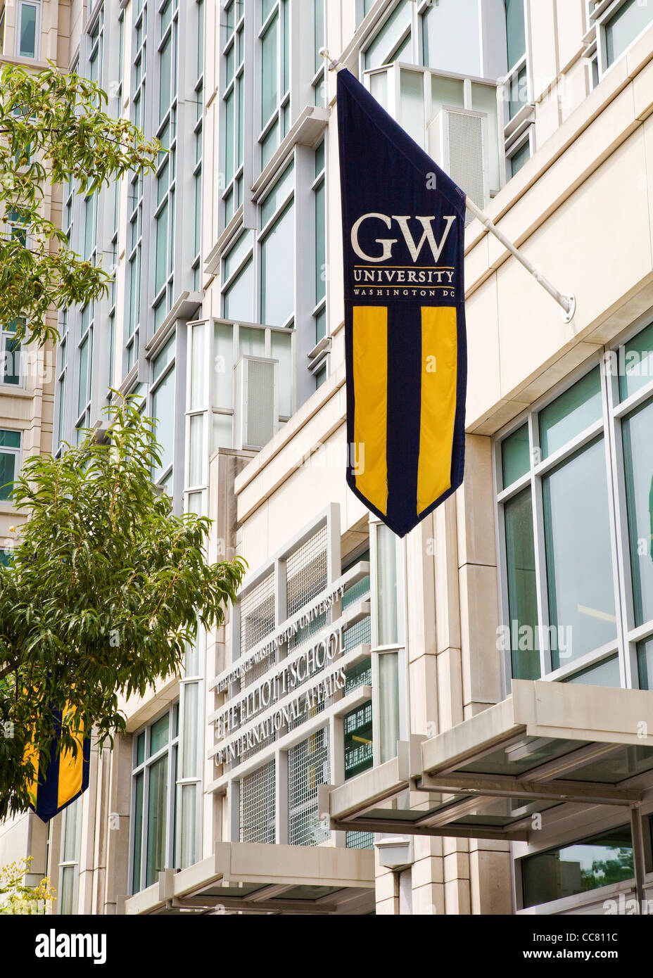 George Washington University building and banners - Washington, DC USA ...