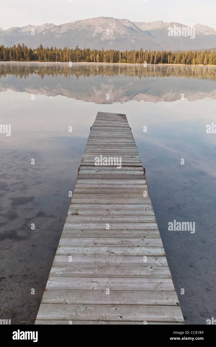 Dock on Lake Edith, Jasper National Park, Alberta, Canada Stock Photo ...