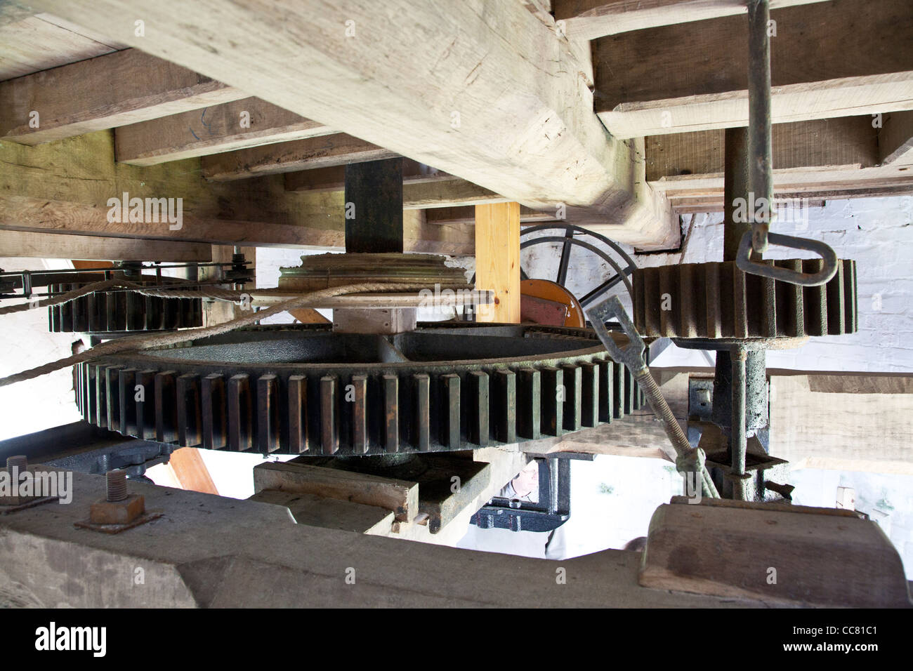 Machinery inside Wilton Windmill, a tower mill and the only working ...