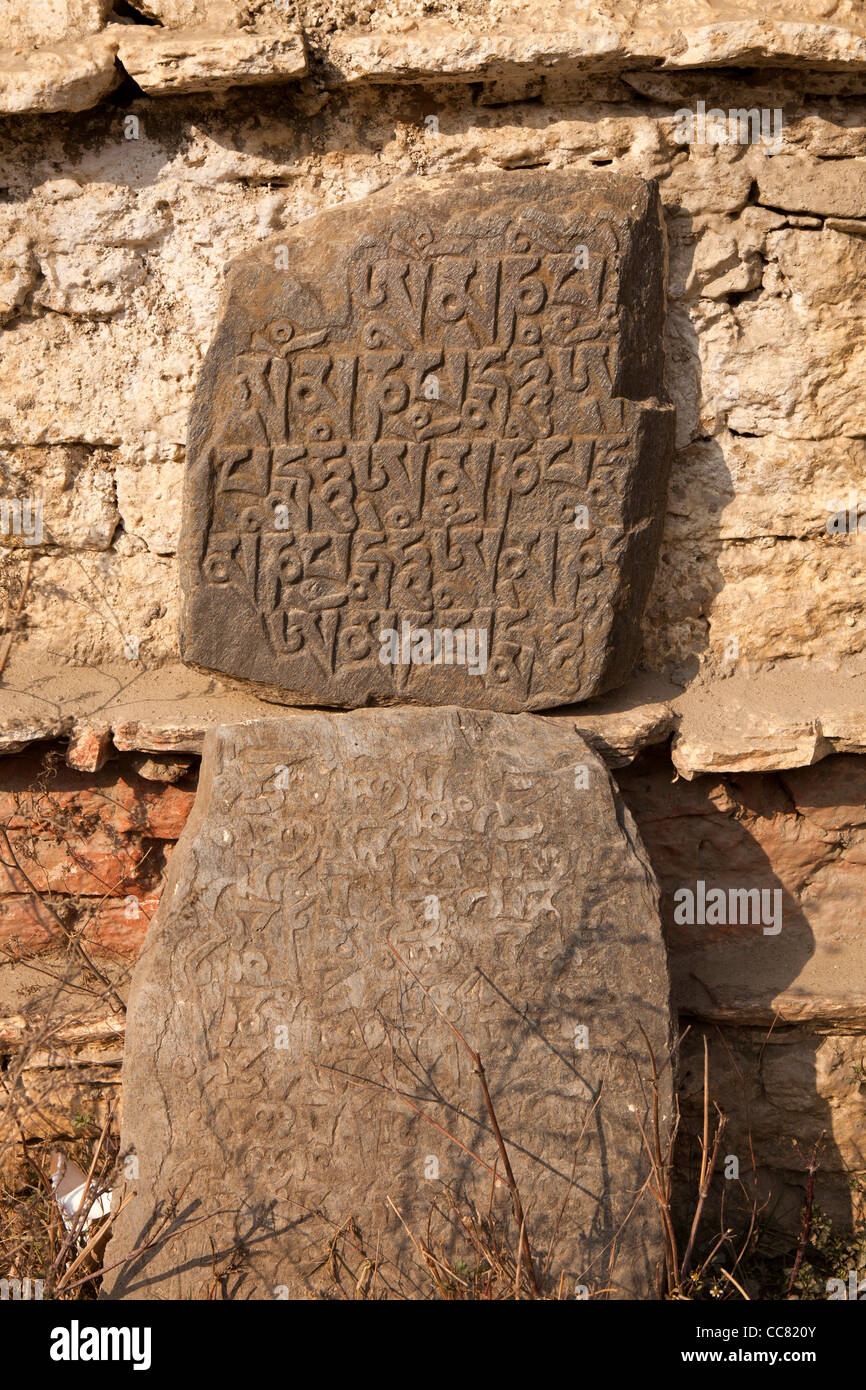 India, Arunachal Pradesh, Dirang, mani stones at side of road, to ...