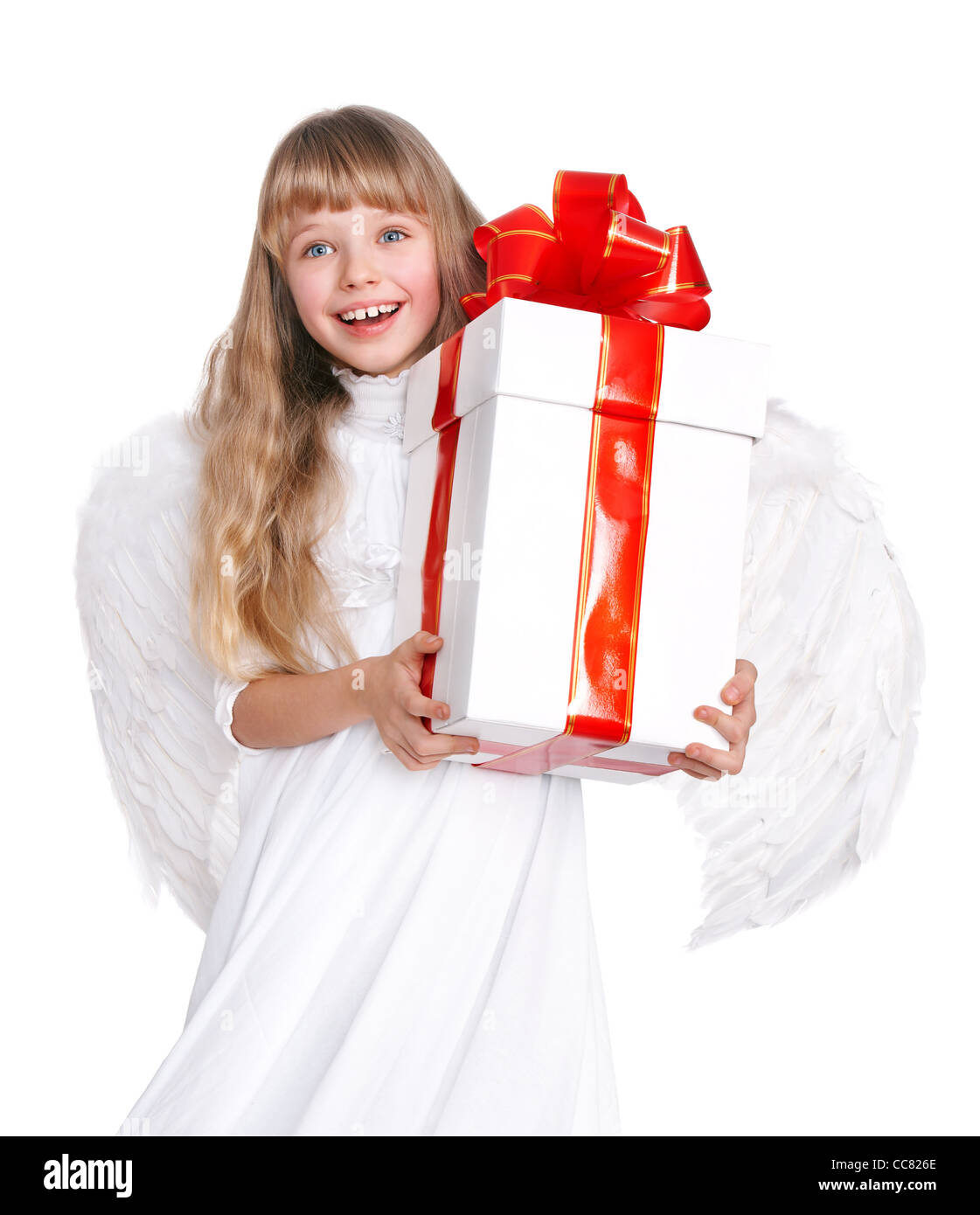 Angel little girl with gift box Stock Photo - Alamy
