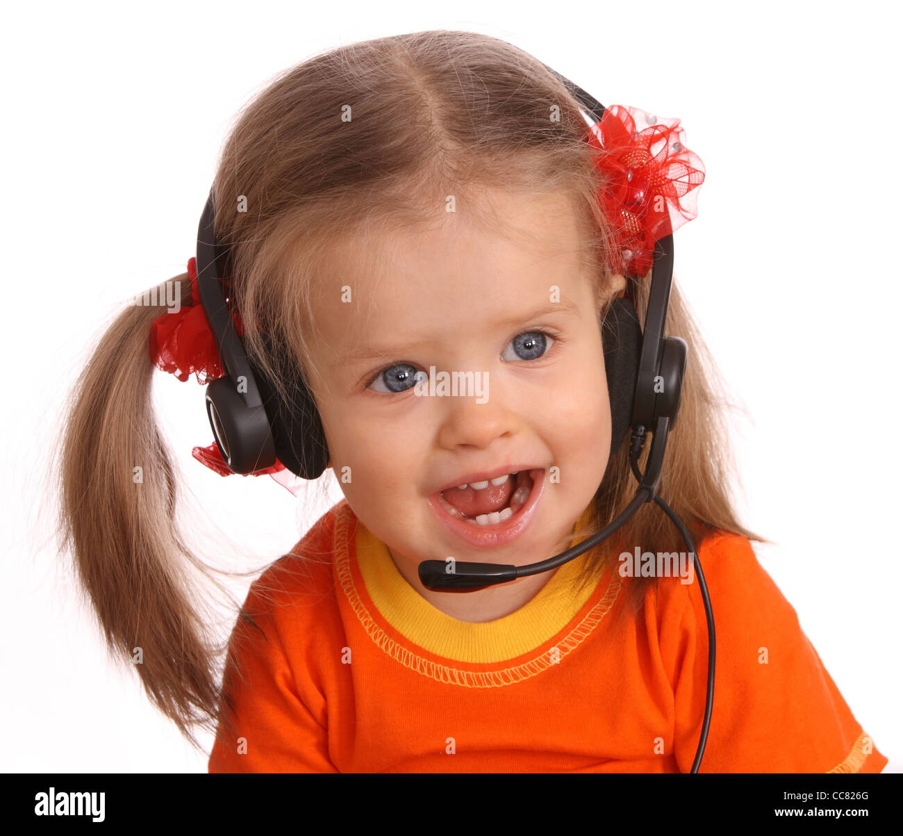 Portrait of child with headset Stock Photo - Alamy