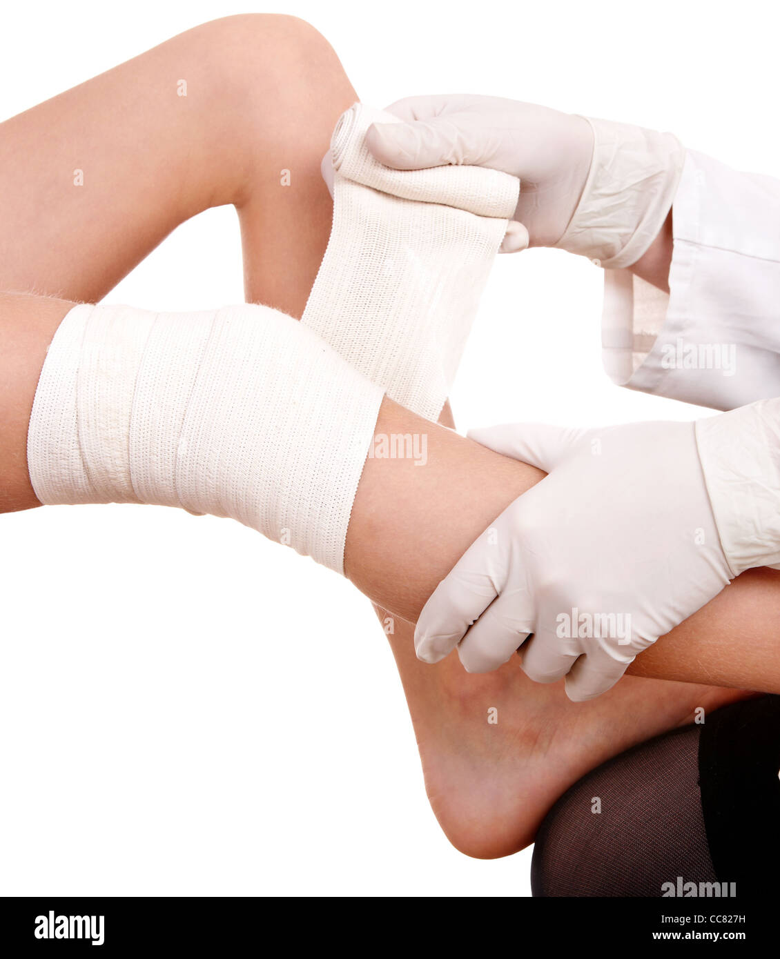 First aid at knee trauma Stock Photo - Alamy